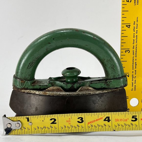 Accents | Antique Flat Sad Iron Resting Stand Trivet Green Wood Handle ...